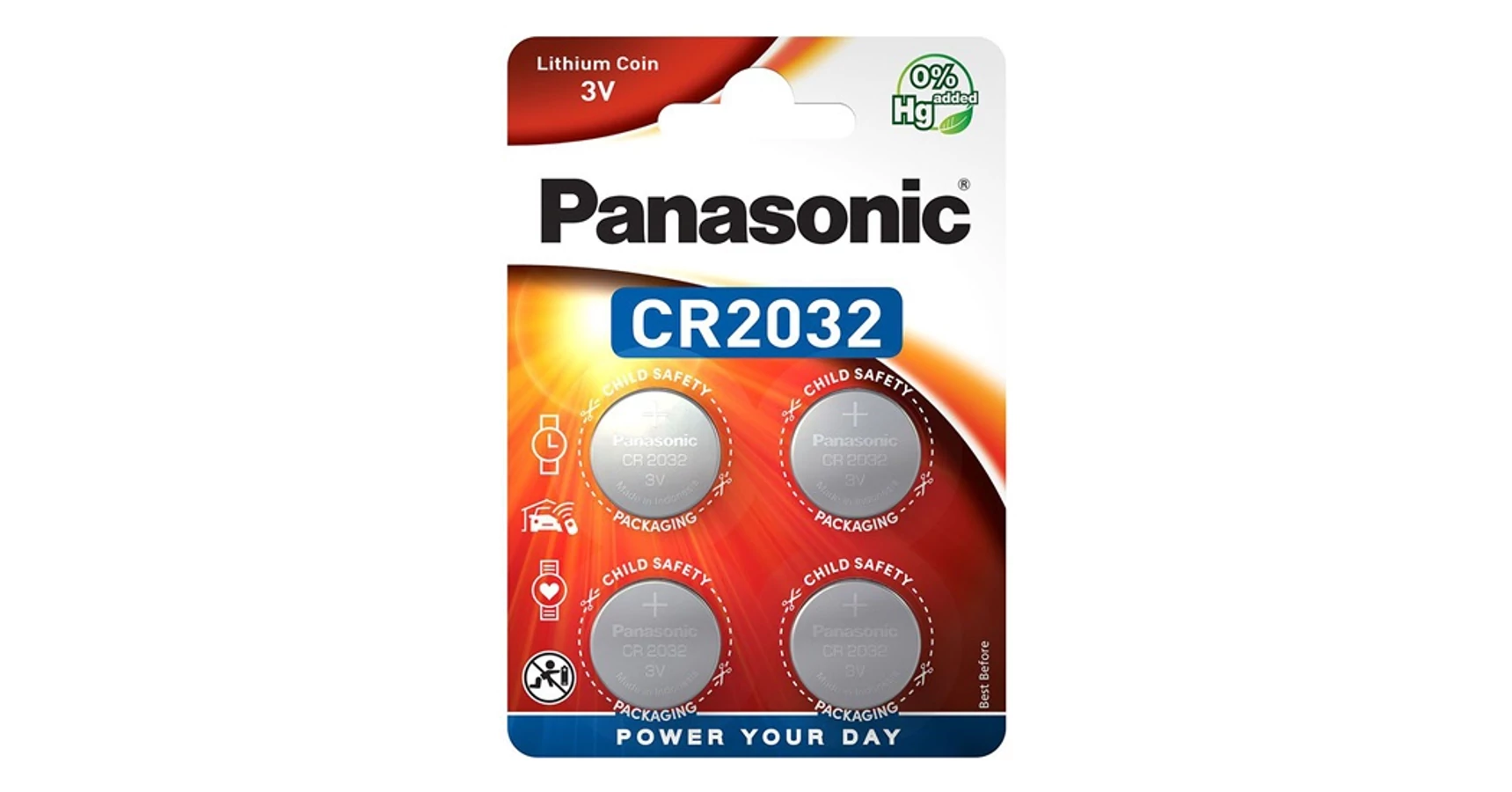 Panasonic gombelem lítium, CR2032L, 4db